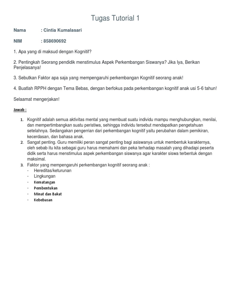 TT1 Metode Pengembangan Kognitif (Cintia K.-858690692) | PDF