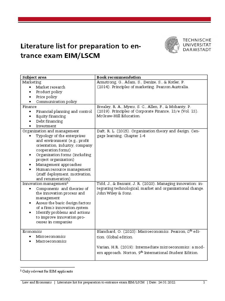 Literature List EIM/LSCM Exam Prep | PDF | Innovation | Microeconomics