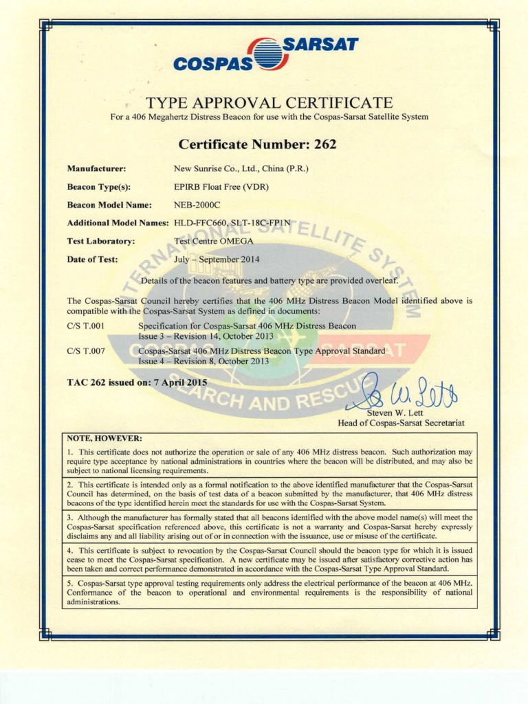 NEB-2000C VDR Capsule - Cospas-Sarsat TAC262 | PDF
