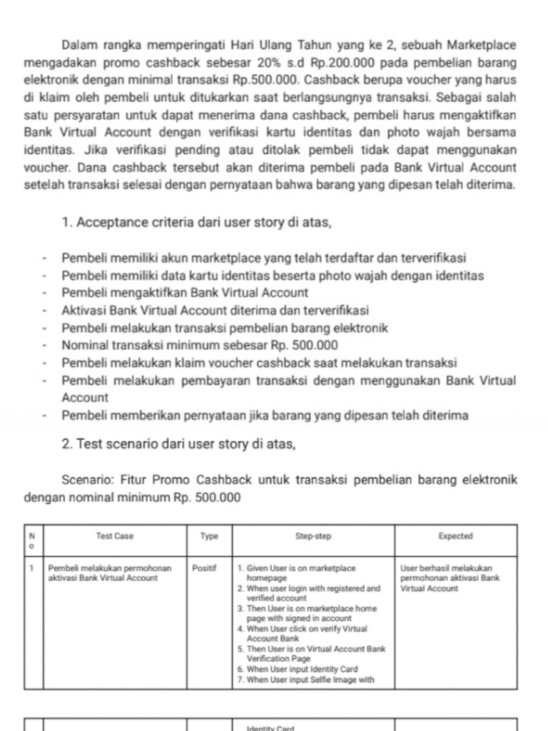 User Story, Acceptance Criteria, Dan Test Case | PDF