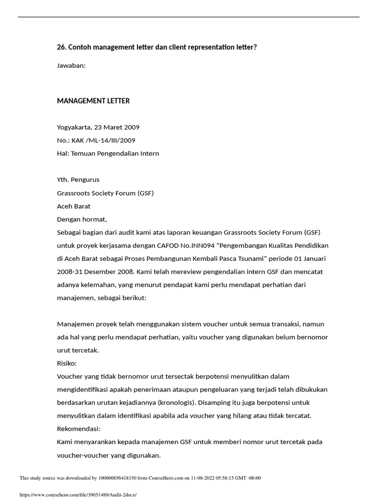 Contoh Management dan Client Letters | PDF