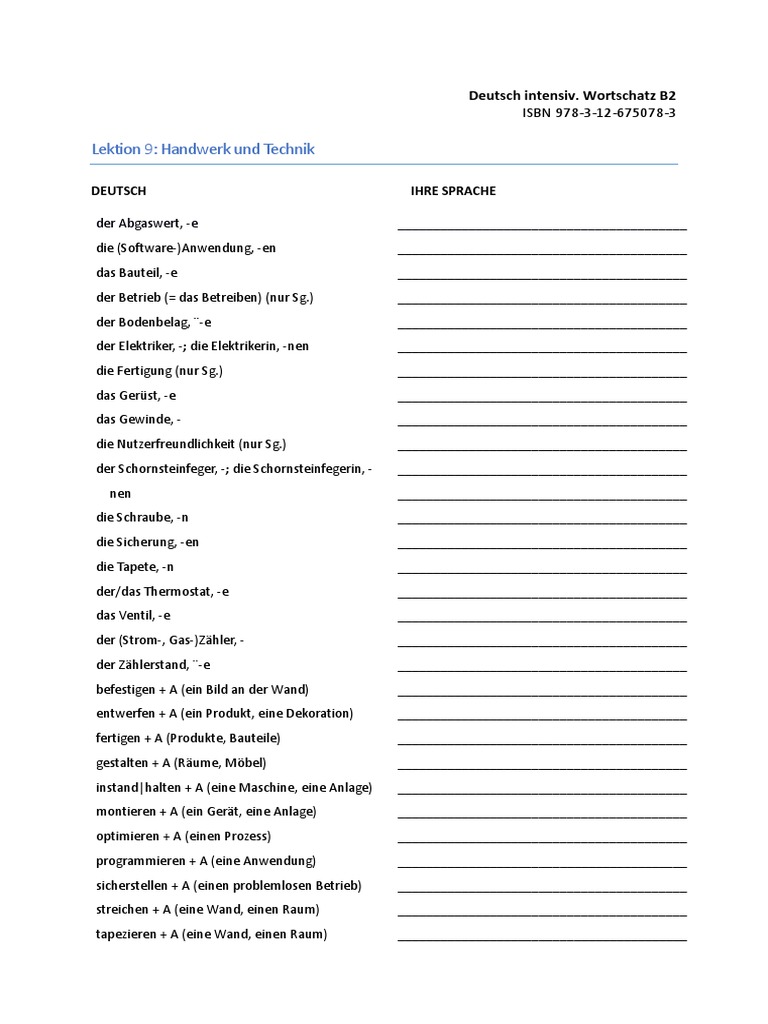 Wortschatz B2 Wortliste Lektion 9 V01 | PDF