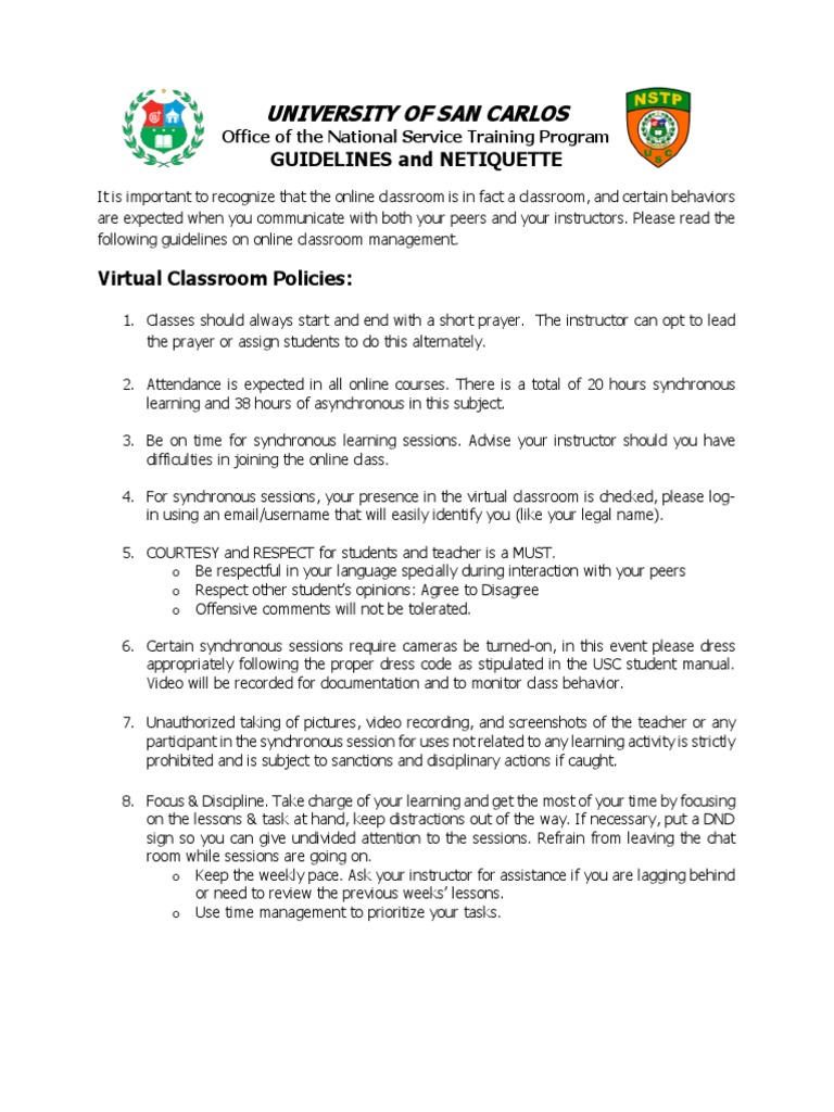 Revised NSTP Guidelines and Netiquette | PDF | Classroom Management | Classroom