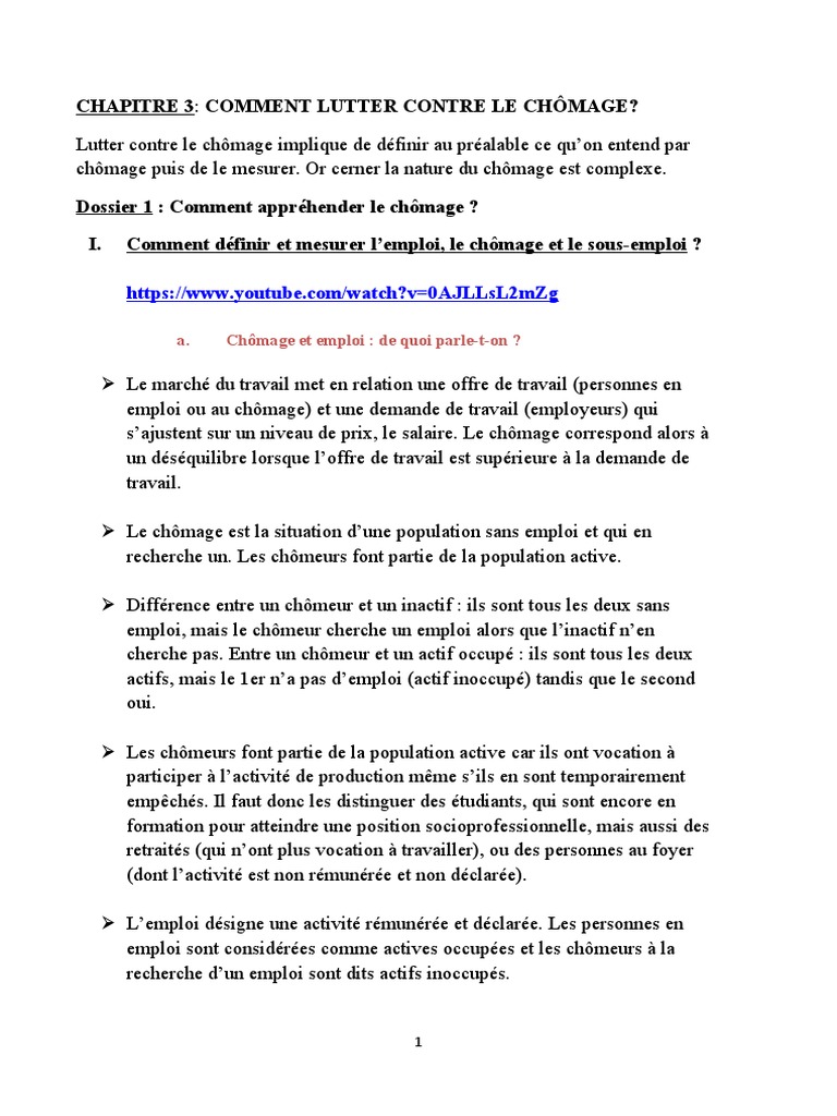 CHAPITRE 3 Eco Terminale | PDF | Chômage | Salaires
