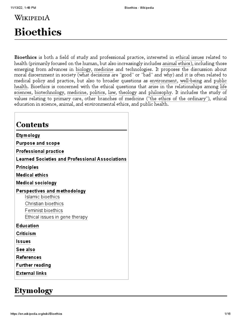 Bioethics - Wikipedia | PDF | Bioethics | Applied Ethics