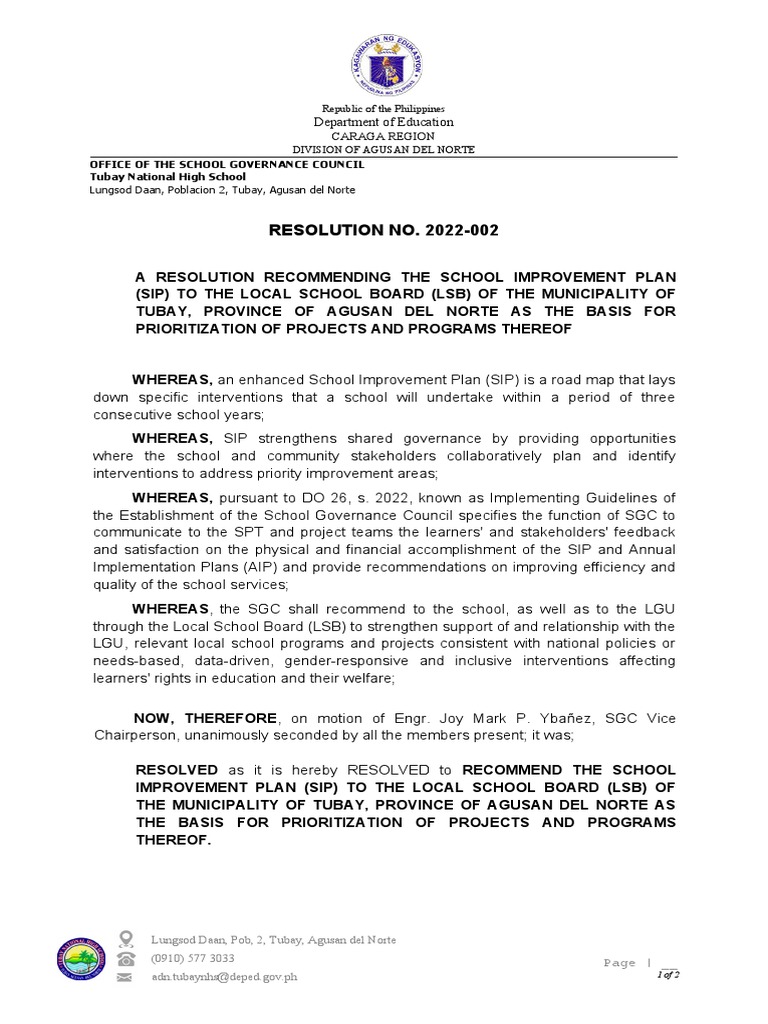 SGC Resolution 2022 002 On Policies To The School Board | PDF | Government SGC Resolution 2022 002 On Policies To The School Board | PDF | Government