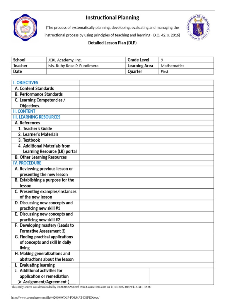 DLP Format Deped | PDF | Teaching Method | Learning