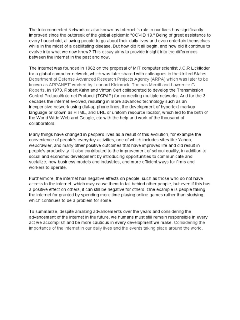 ICT - Essay Type Writing Activity | PDF | Internet | Internet Protocol ...