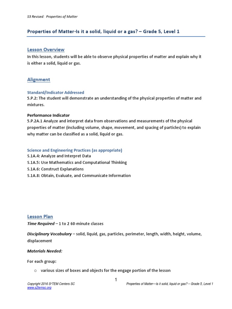 Grade 5 Propertiesofmatter l1 | PDF | Volume | Gases