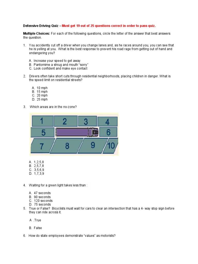 Defensive Driving Quiz Guide | PDF | Traffic | Traffic Collision