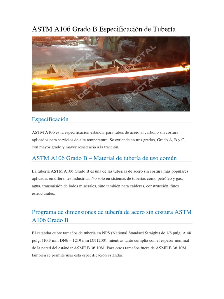 Tuberias ASTM A106 | PDF | Acero | Tubería (transporte de fluidos)
