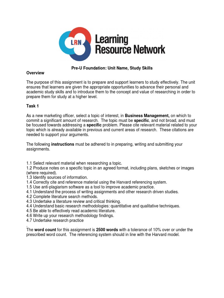 LRN Pre U Foundation Unit 3 Study Skills | PDF | Study Skills | Cognition