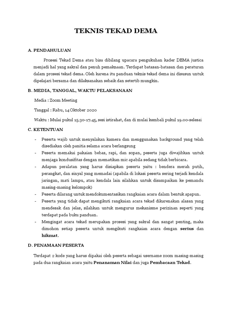 Panduan Teknis Prosesi Tekad Dema | PDF