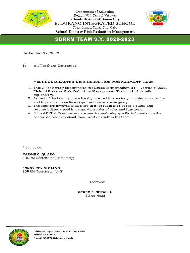 SDRRM Team 2022 2023 | PDF