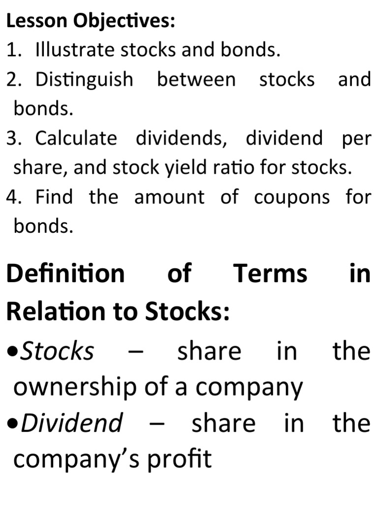 Stocks vs Bonds: Key Concepts and Formulas | PDF | Bonds (Finance) | Stocks