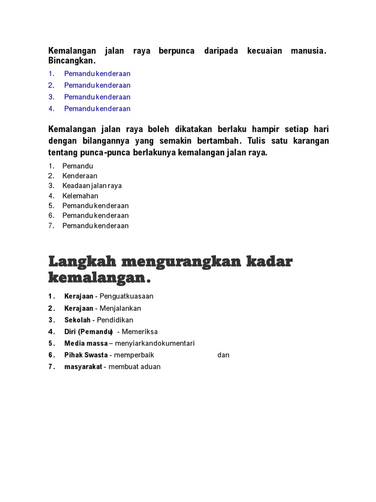 Karangan Kemalangan Jalan Raya 1 Pdf