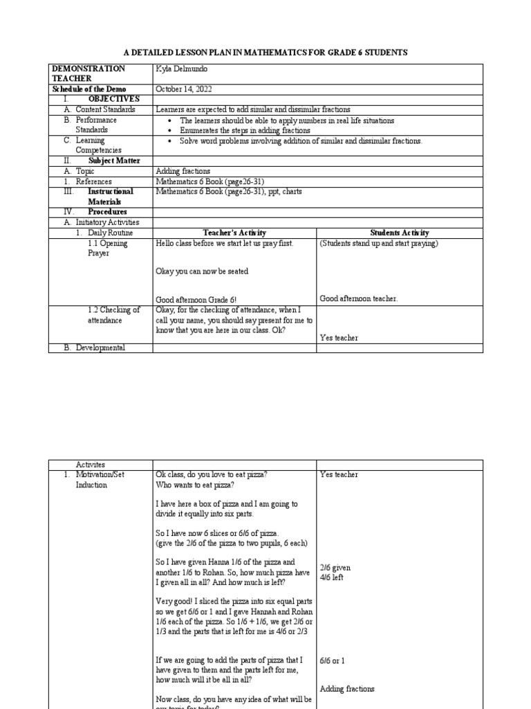 Fractions Math 6 DLP 1 | PDF | Cognitive Science | Mathematics