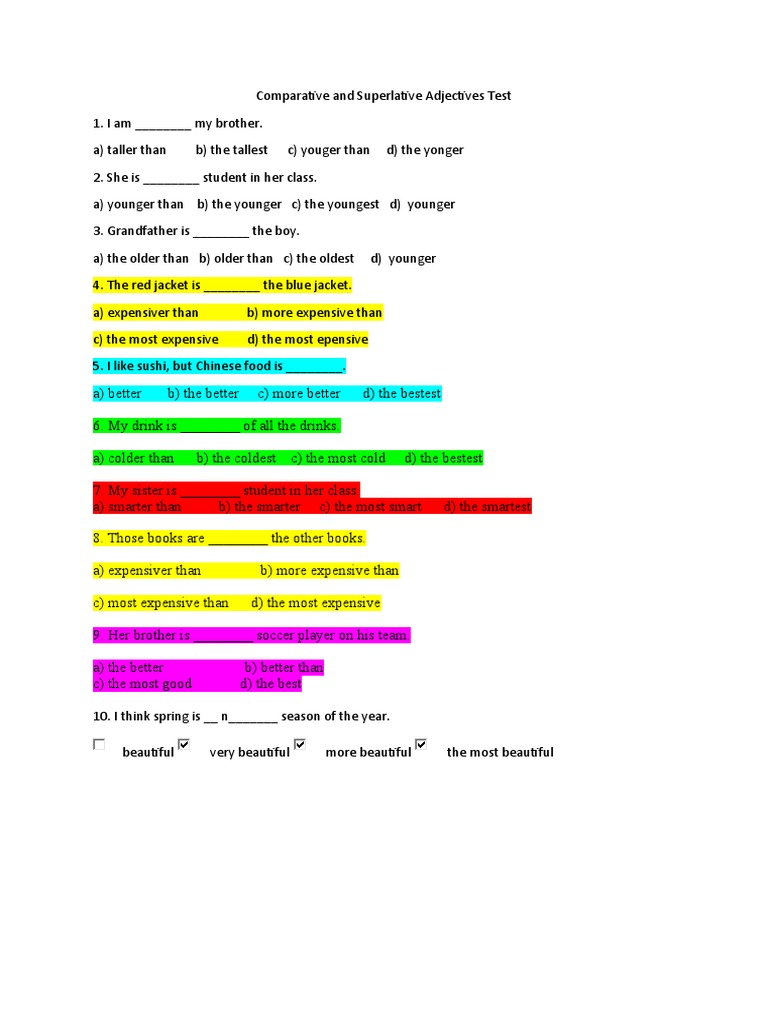 Comparative and Superlative Adjectives Quiz | PDF | Sports & Recreation