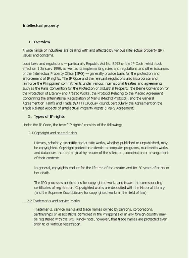 Intellectual Property Rights - Handout | PDF | Intellectual Property | Glossary Of Patent Law Terms