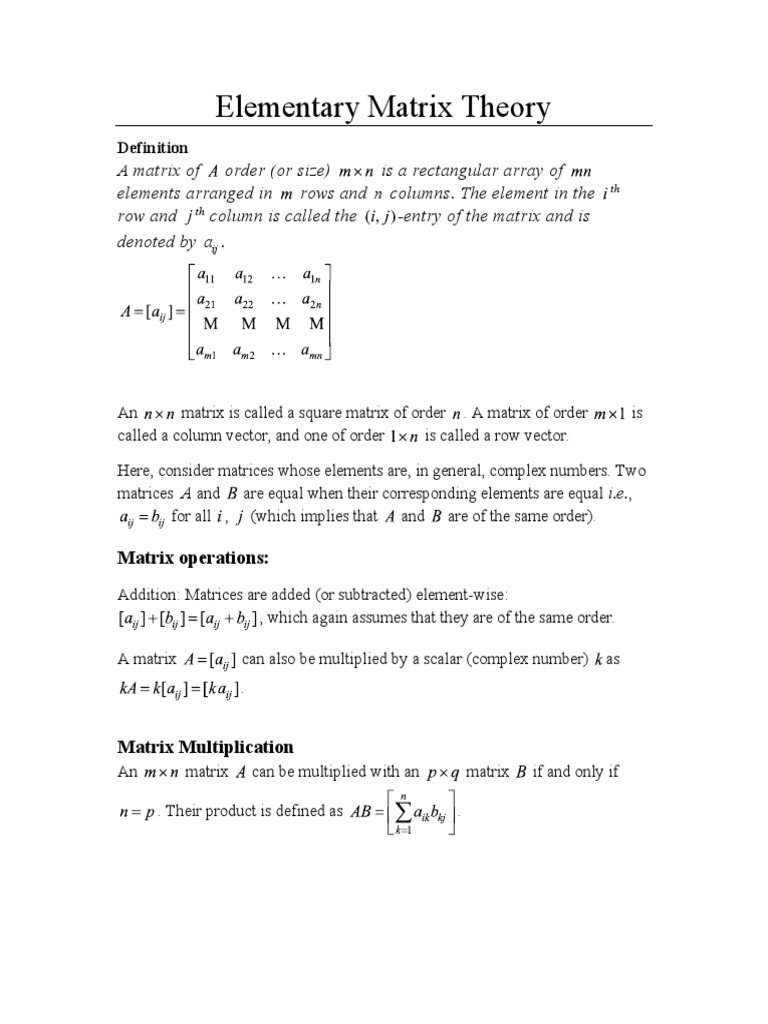 Part-I Matrix Algebra | PDF | Matrix (Mathematics) | Determinant
