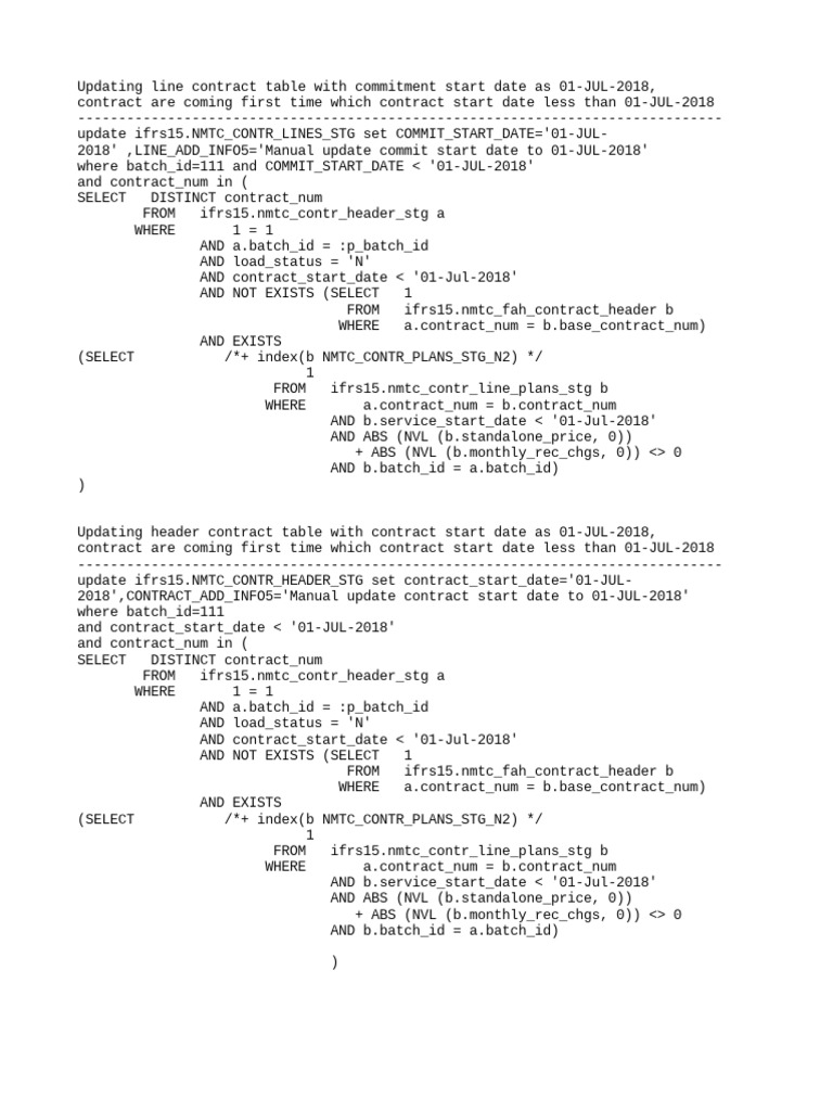 Update Contract Start Date in Header and Commitment Start Date in Line ...