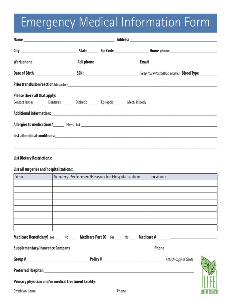 Emergency Medical Form | PDF | Medicare (United States) | Physician