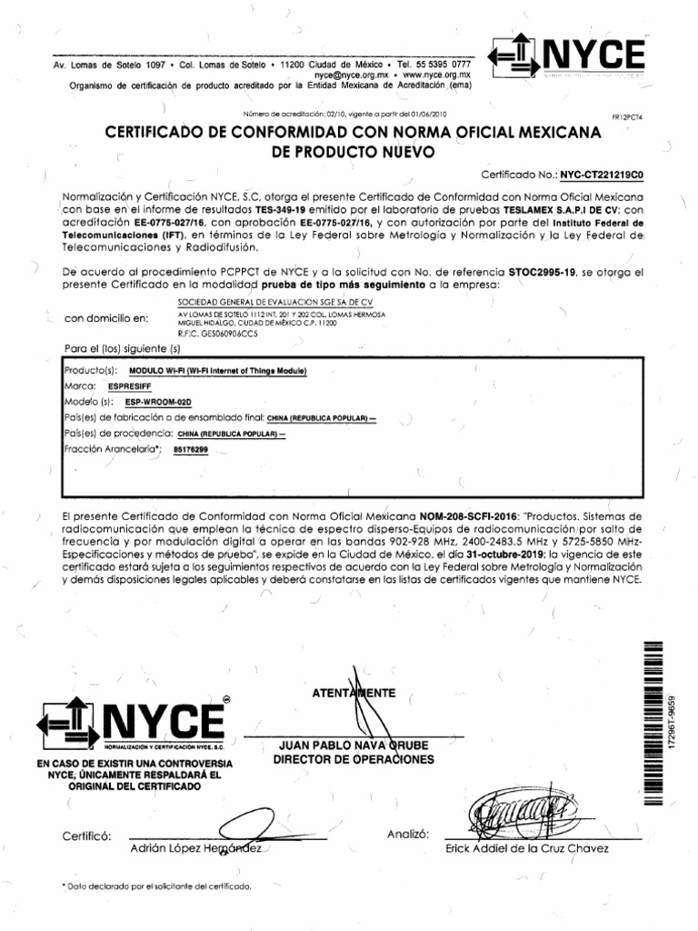 Esp Wroom 02d Ifetel Certification | PDF