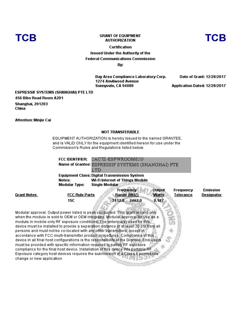 Esp Wroom 02u FCC Certificate | PDF | Federal Communications Commission ...