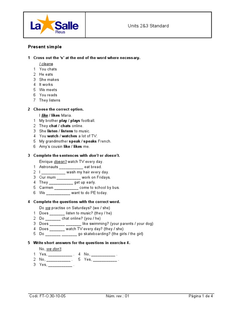 Simple Present Basic Standart | PDF | Language Arts & Discipline