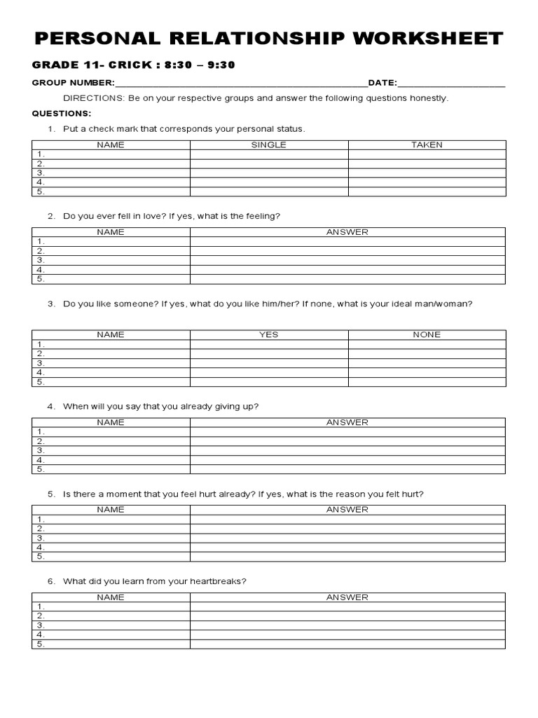 Personal Relationship Worksheet | PDF