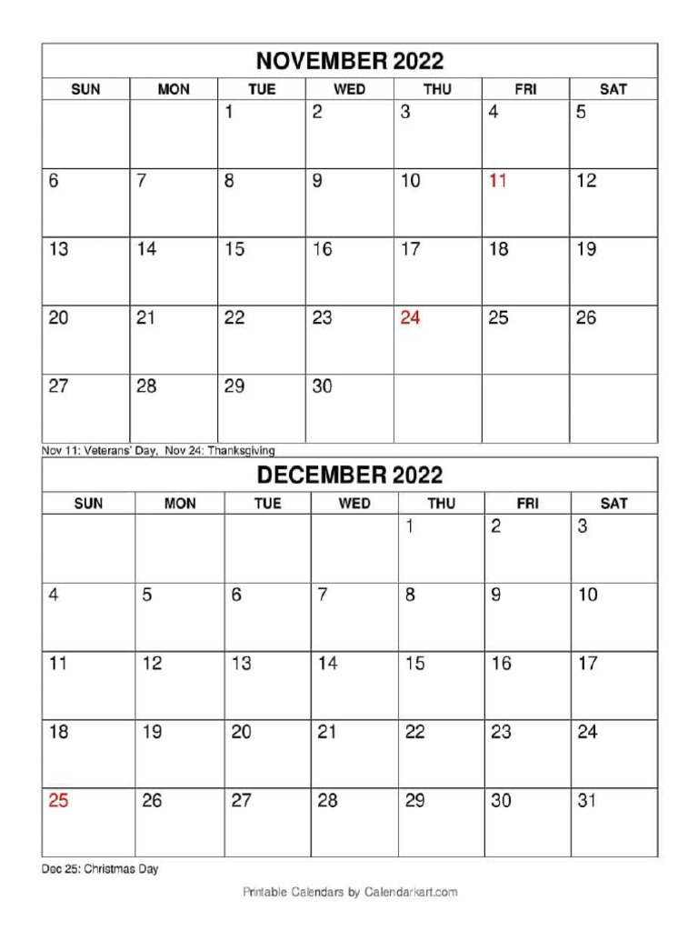 November December 2022 Calendar Portrait | PDF