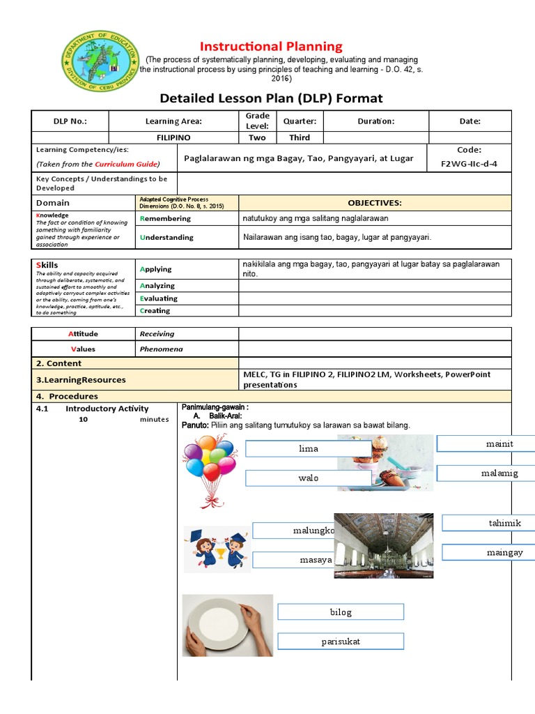 GRADE 2 DLP-Q3 - FILIPINO 2 - Paglalarawan NG Mga Bagay, Tao ...