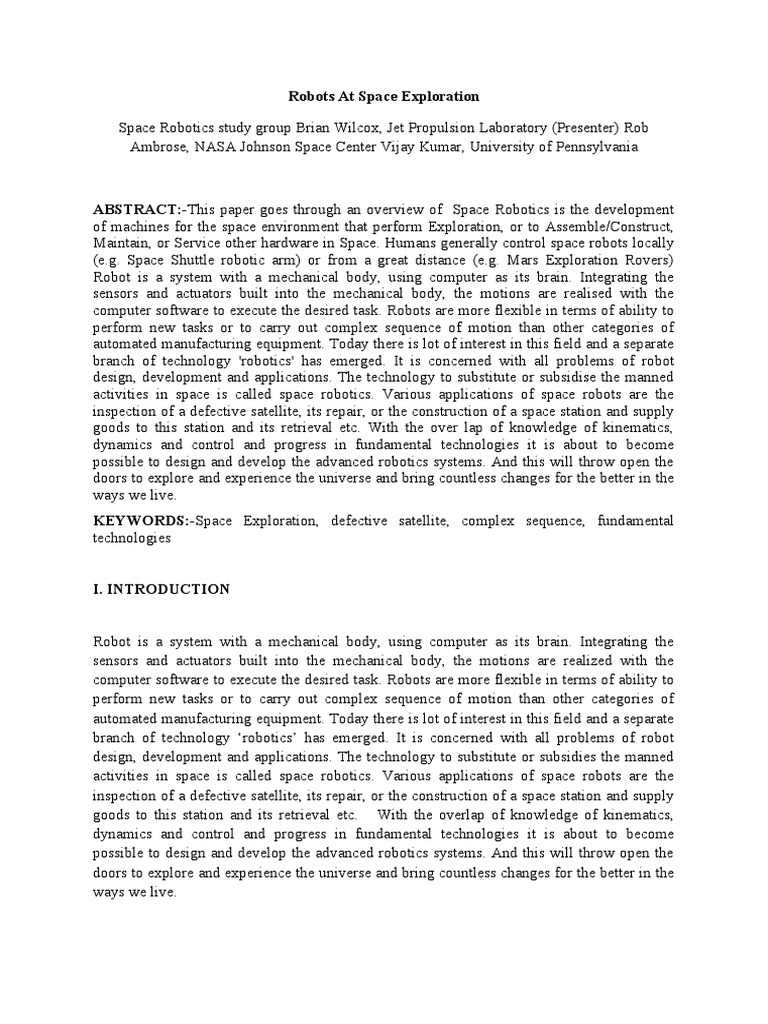 Robots at Space Exploration | PDF | Robotics | Canadarm