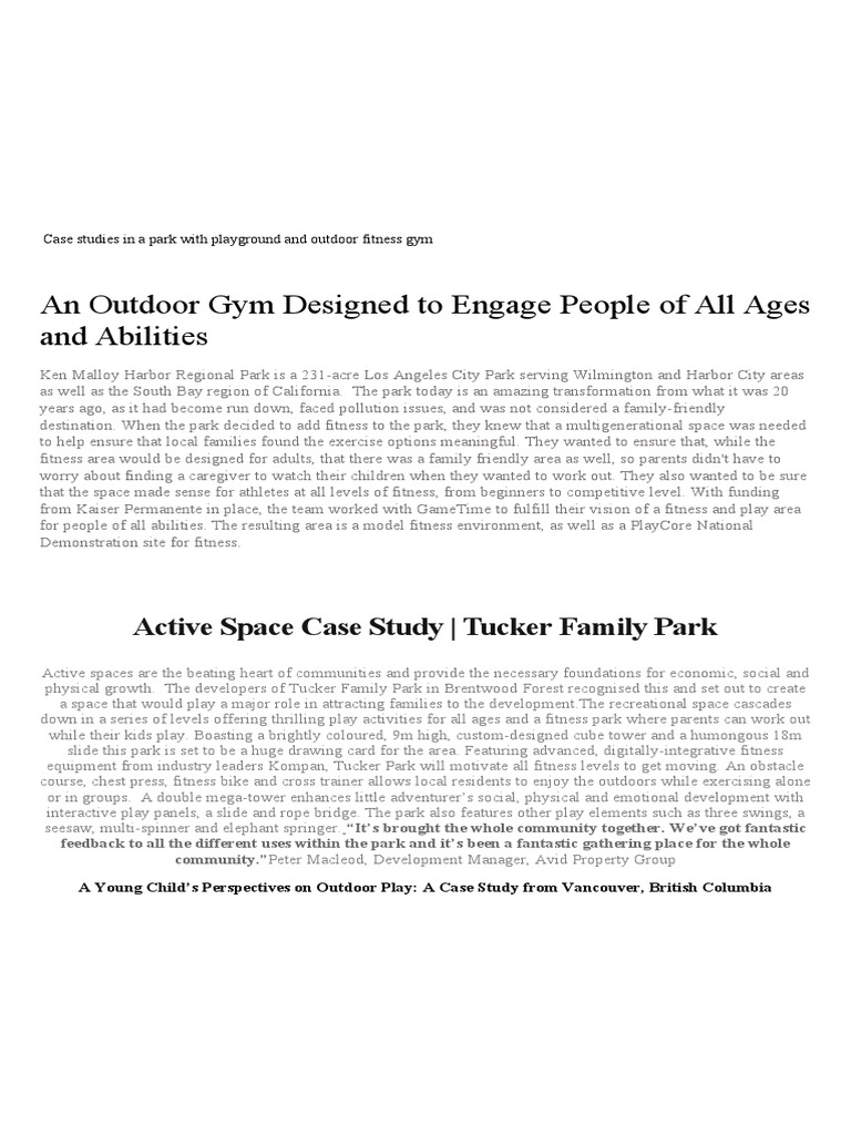 An Outdoor Gym Designed to Engage People of All Ages and Abilities: A Case Study of Ken Malloy ...