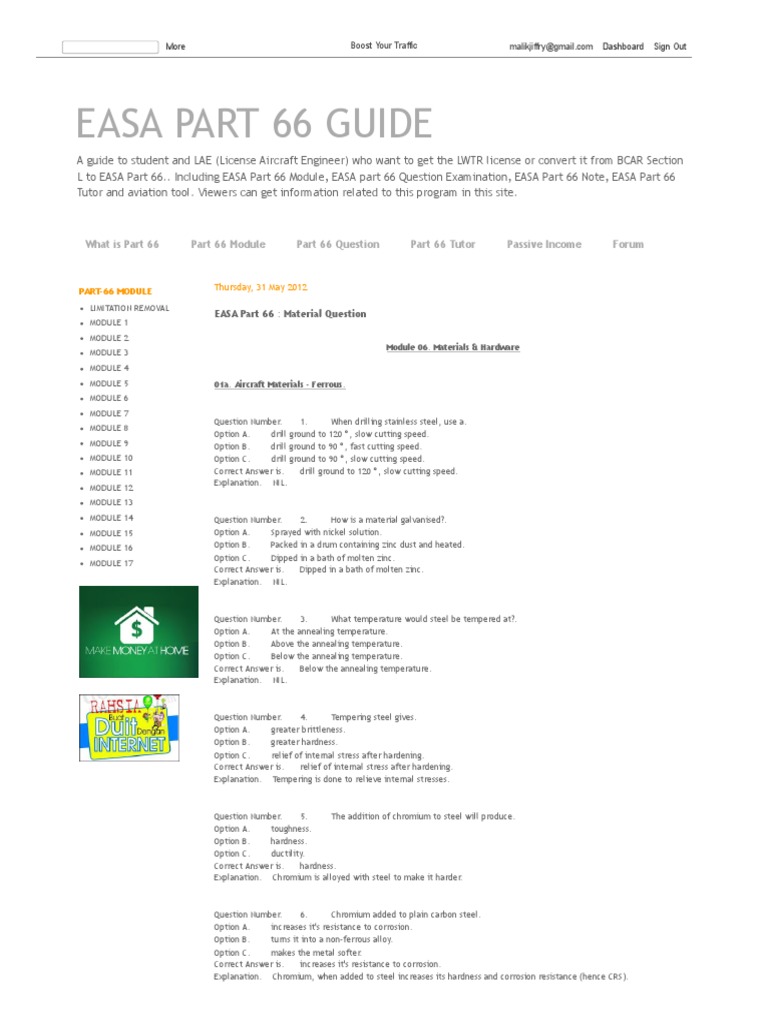 EASA PART 66 GUIDE - EASA Part 66 - Material Question | PDF | Steel | Alloy