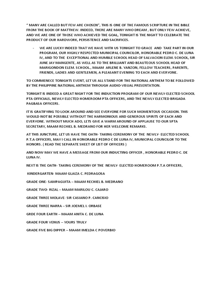 Oath Taking Script Sy 2022-2023 | PDF