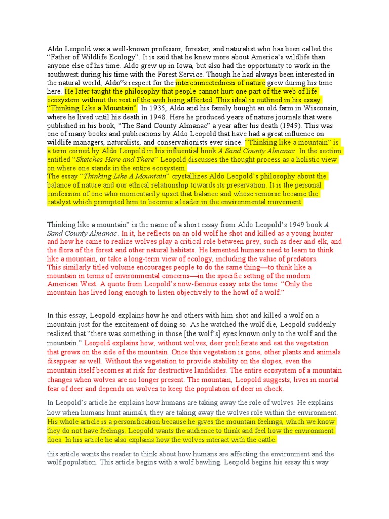 On Thinking Like A Mountain | PDF | Environmental Social Science | Nature