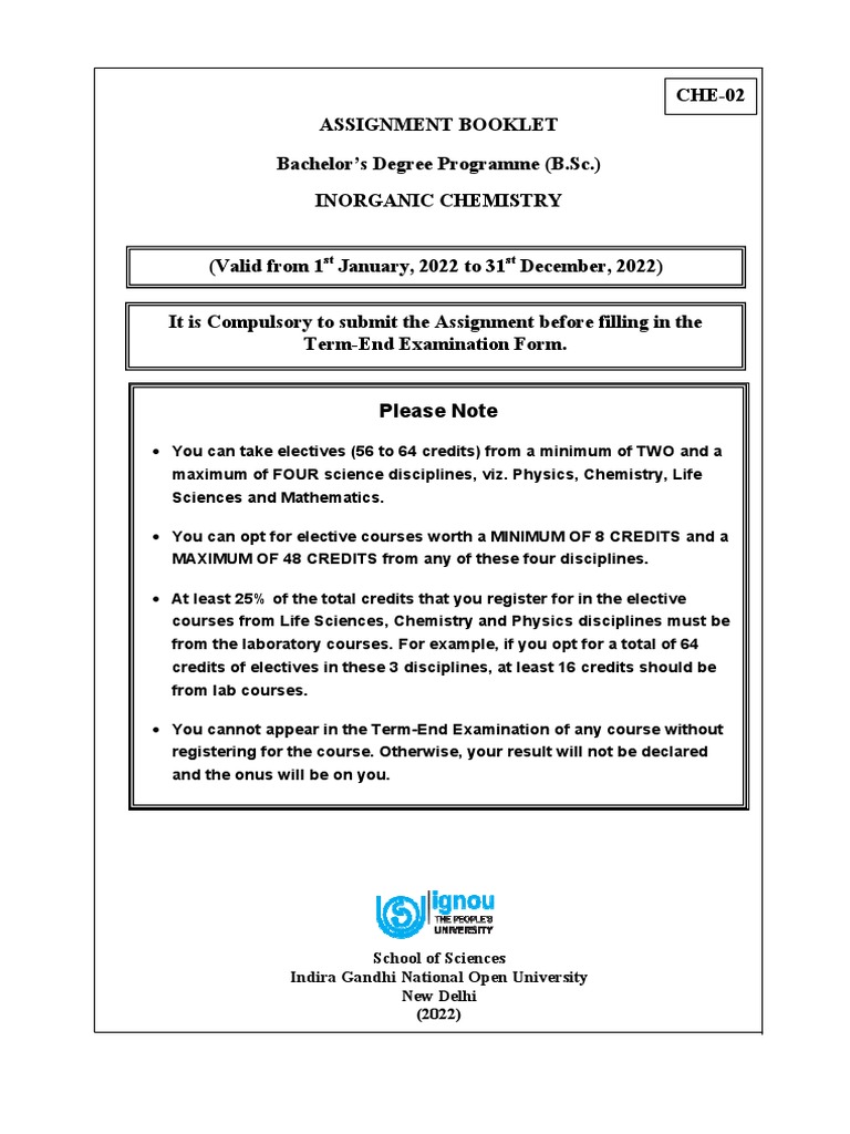 CHE-02 Assignment Booklet: Inorganic Chemistry | PDF