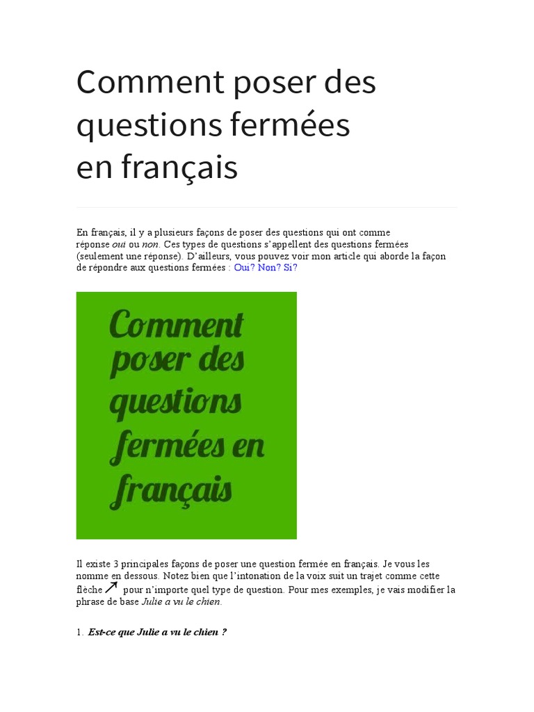 Poser des questions fermées en français | PDF | Phrase | Question