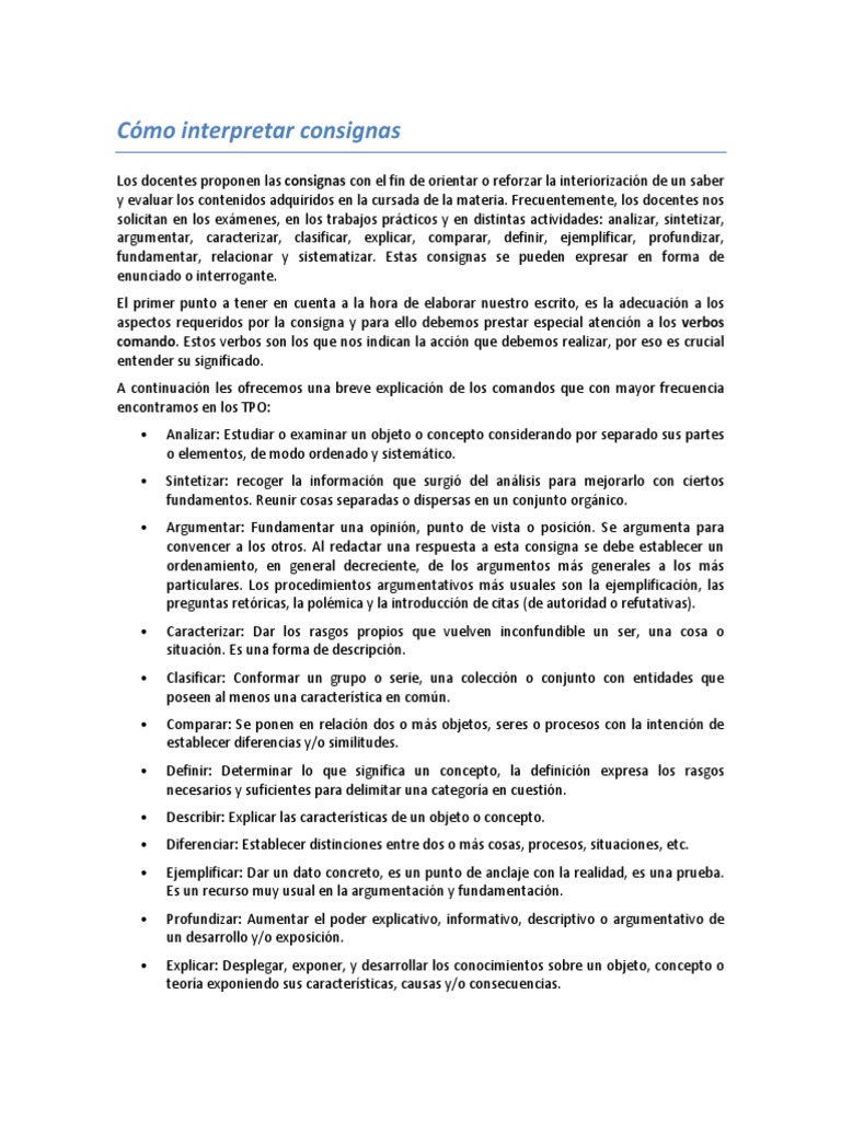 Cómo Interpretar Las Consignas | PDF | Concepto | Realidad