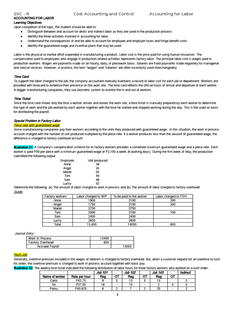 SSC R Cost Accounting and Control Accounting For Labor 2 PDF Free | PDF ...