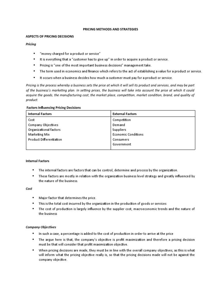 Overview of Pricing Methods & Strategies | PDF | Pricing | Profit ...