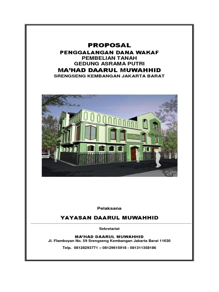 Proposal Dana Wakaf Tanah Asrama Putri Ma'had Daarul Muwahhid - 2022 | PDF