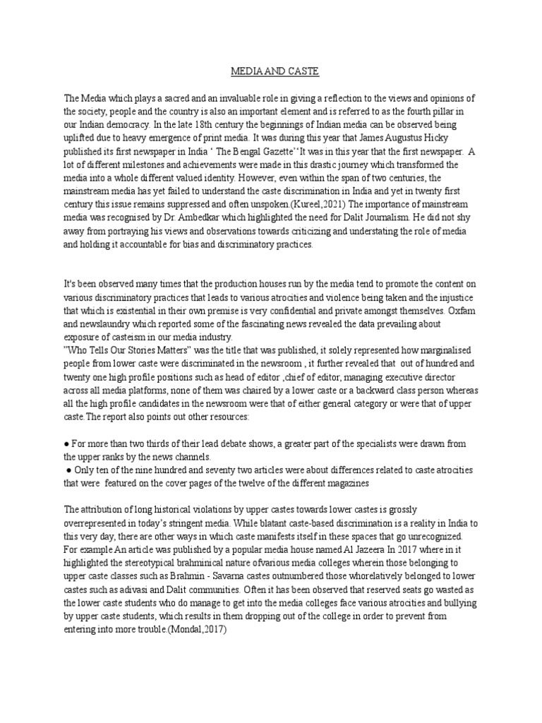 Media and Caste | PDF | Dalit | Caste