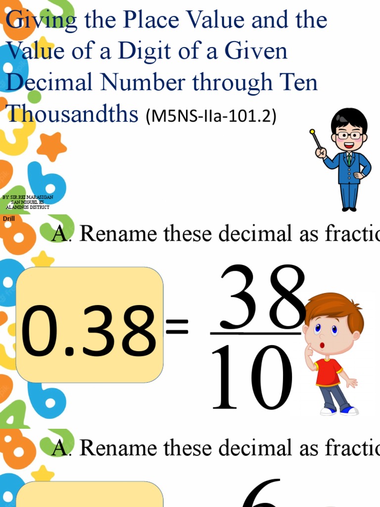 Giving The Place Value and The Value of A Digit of A Given Decimal ...