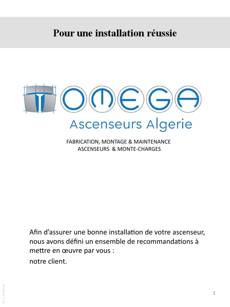 Pour Une Installation Réussie | PDF | Ascenseur | Génie du bâtiment