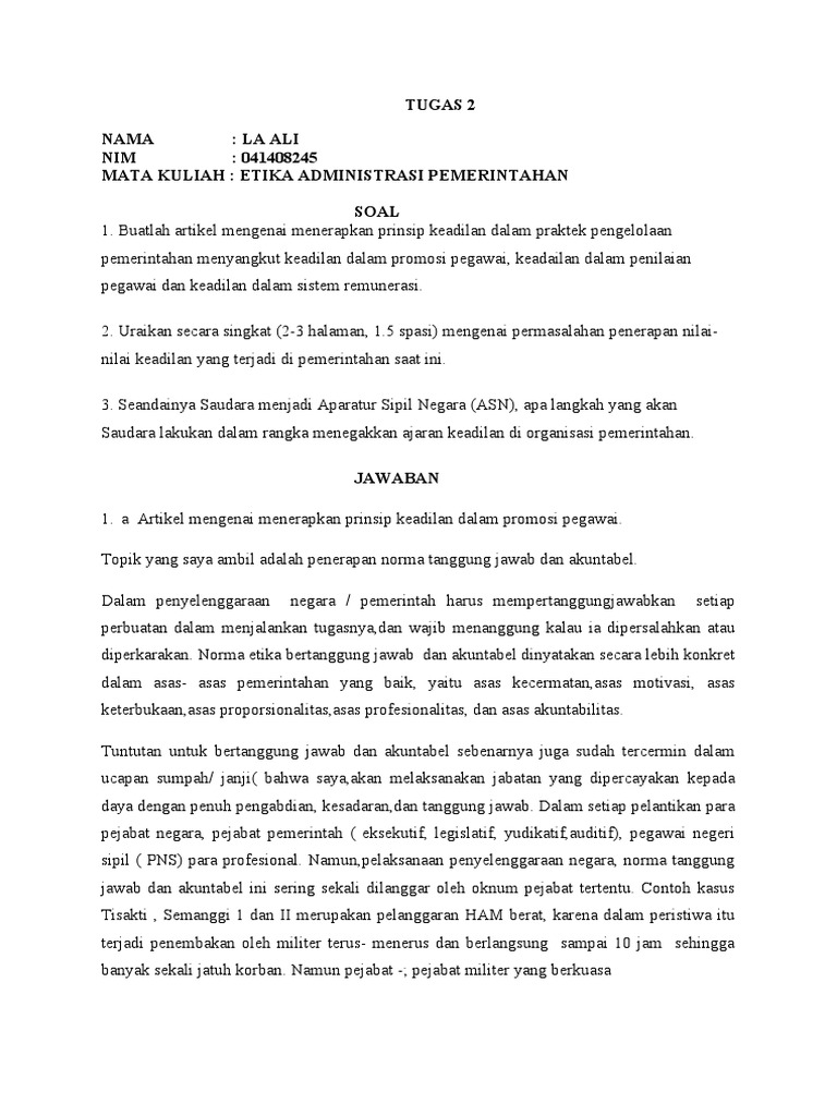 Tugas 2 Etika Administrasi Pemerintahan | PDF