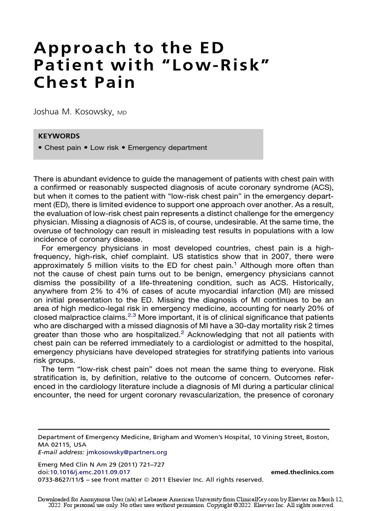 approach to the low risk chest pain in the ED | PDF | Myocardial ...