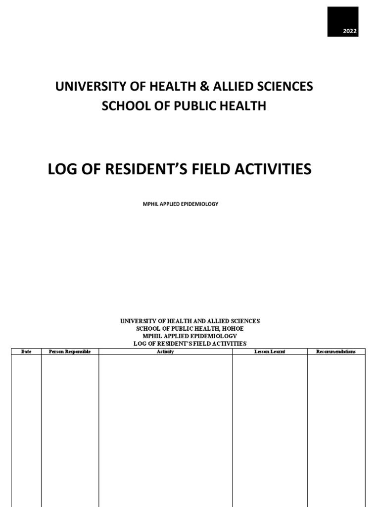 MPhil Epidemiology Field Activity Log | PDF | Epidemiology | Data