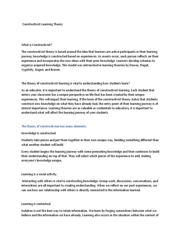 Constructivist Learning Theory Pdf Constructivism Philosophy Of